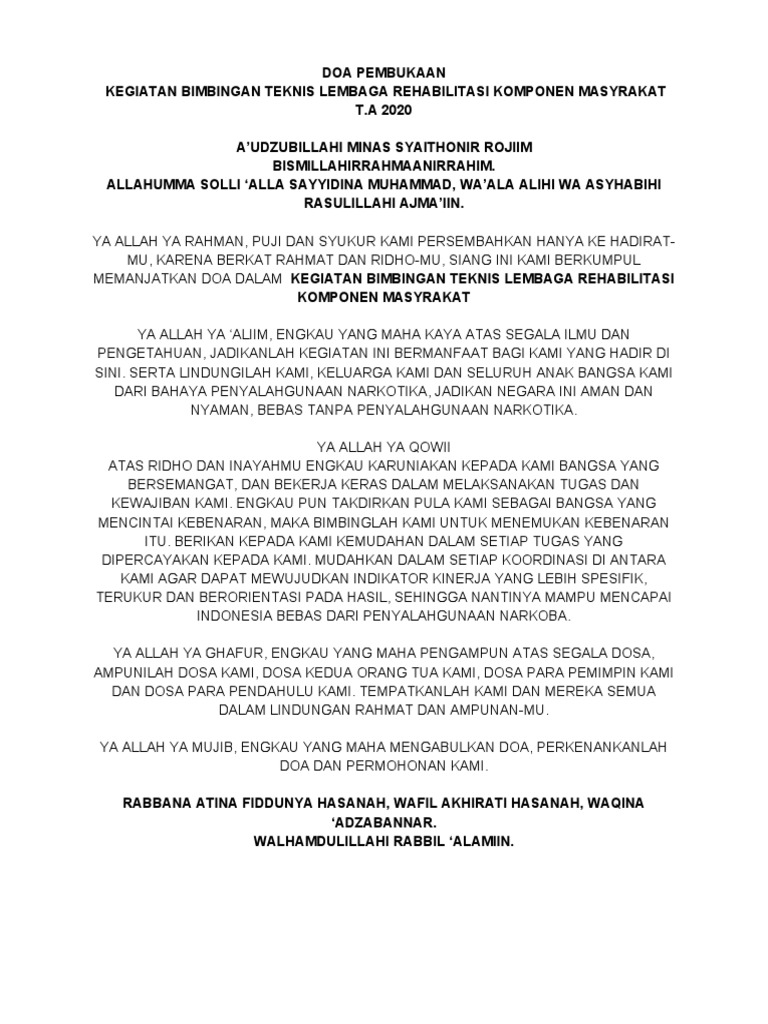 Doa Pembukaan Kegiatan Bimtek LRKM 2020 | PDF