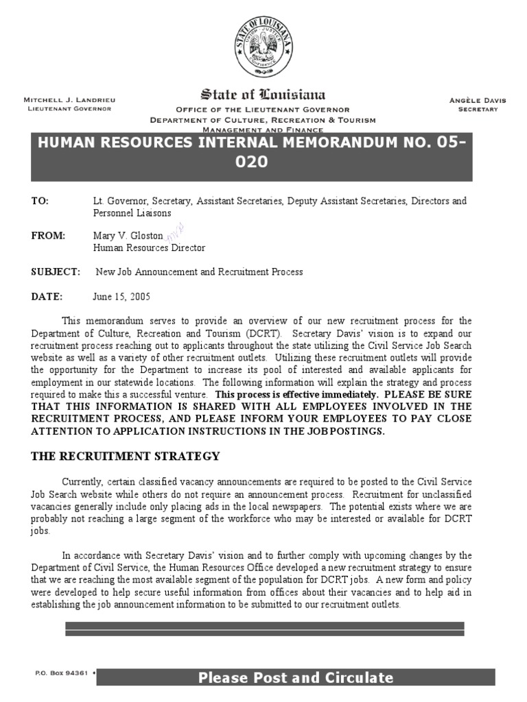 Human Resources Internal Memorandum No.: TO: From | PDF | Recruitment ...