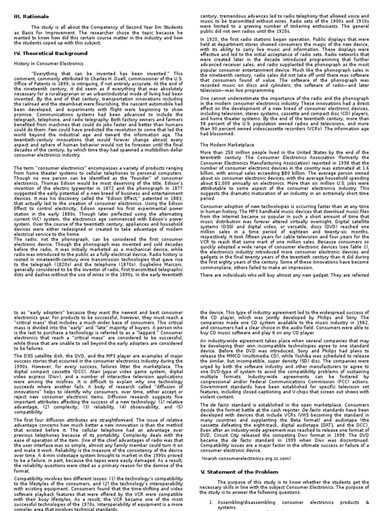 III. Rationale | PDF | Videocassette Recorder | Consumer Electronics