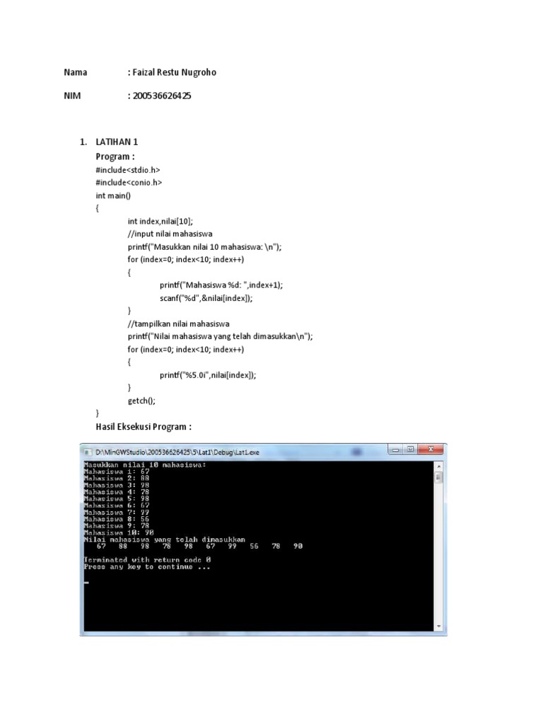 Dasar-Pemrograman-Modul-5-Array - Faizal Restu Nugroho - 200536626425 | PDF