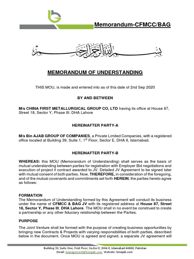 Bag Mou CFMCC | PDF | Memorandum Of Understanding | Business