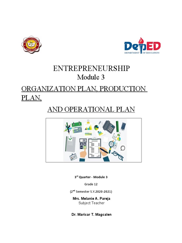 Entrepreneurship: Organization Plan, Production Plan, and Operational ...