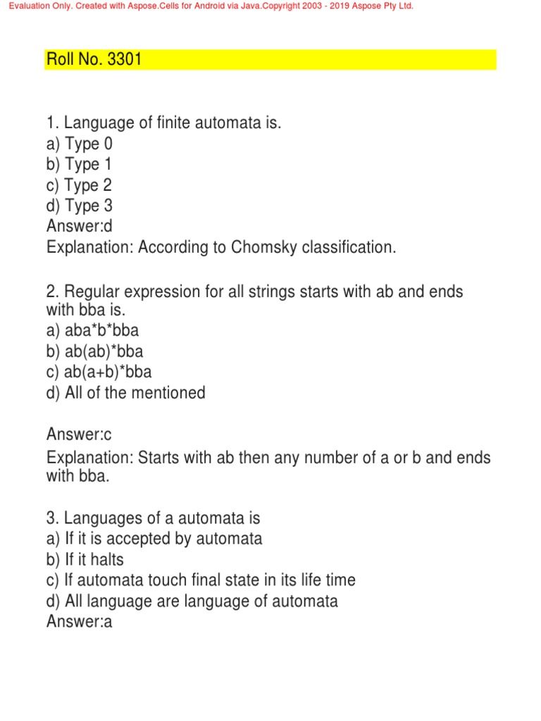 Toc Unit 1 Mcqs 2019 20 Pdf Models Of Computation Formal Methods
