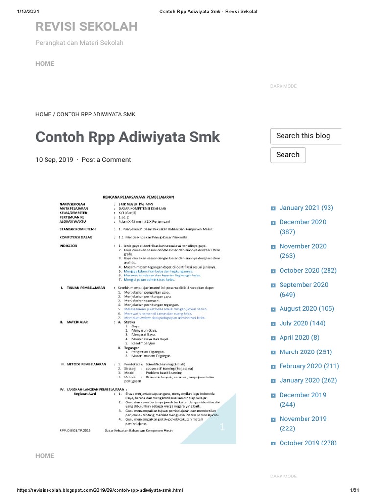 Contoh RPP Adiwiyata SMK - Revisi Sekolah | PDF