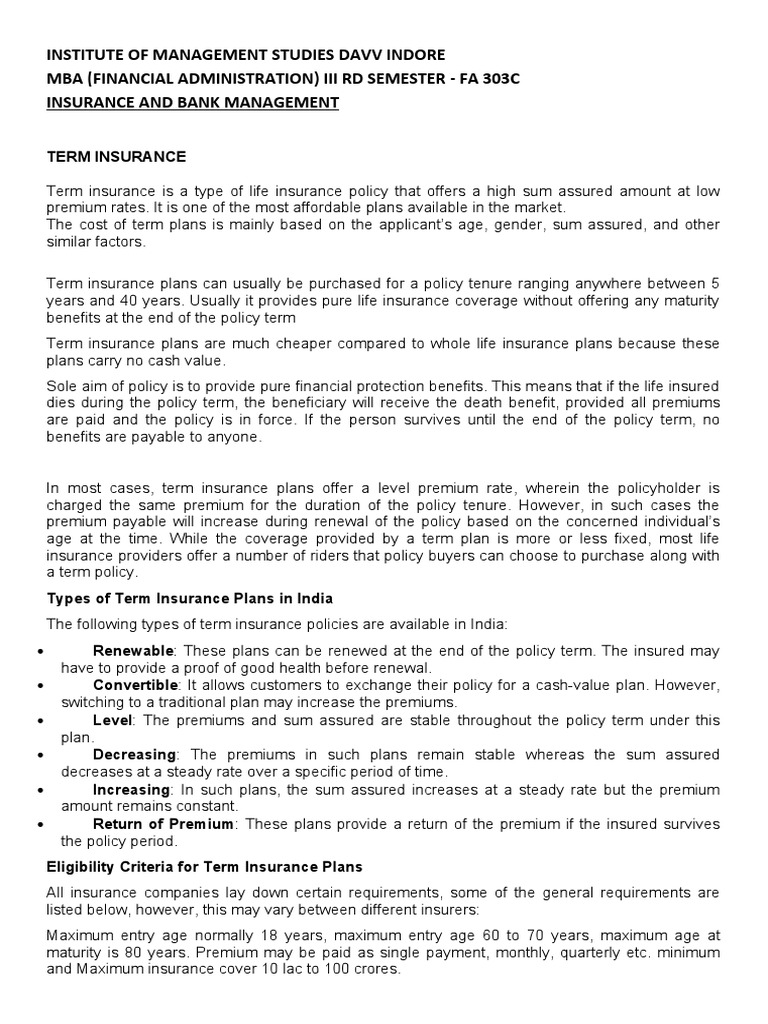 Term Life Insurance Policy | PDF | Life Insurance | Insurance