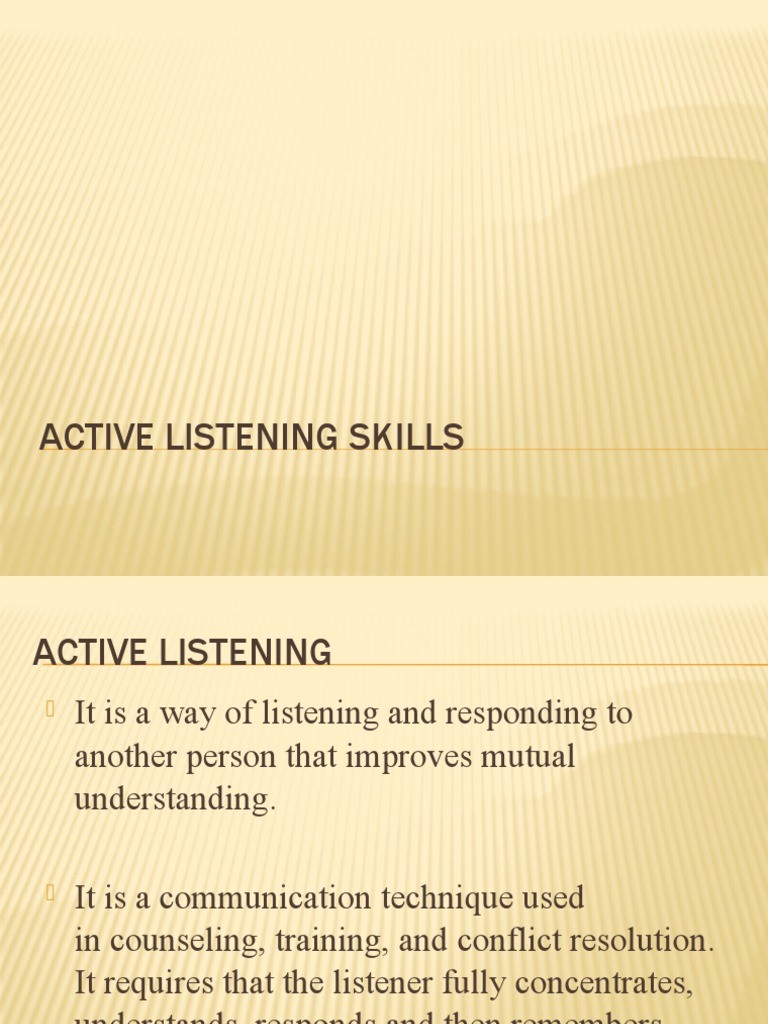 Active Listening Skills - PPTX Version 1 | PDF | Question | Nonverbal ...