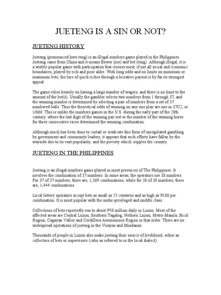 Jueteng Is A Sin or Not | PDF | Problem Gambling | Gambling