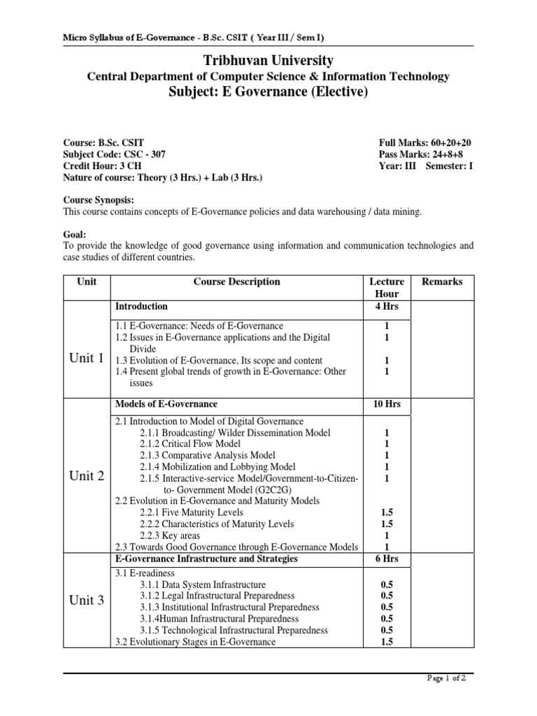 E-Governance Syllabus for CSIT | PDF | Computer Science | Data