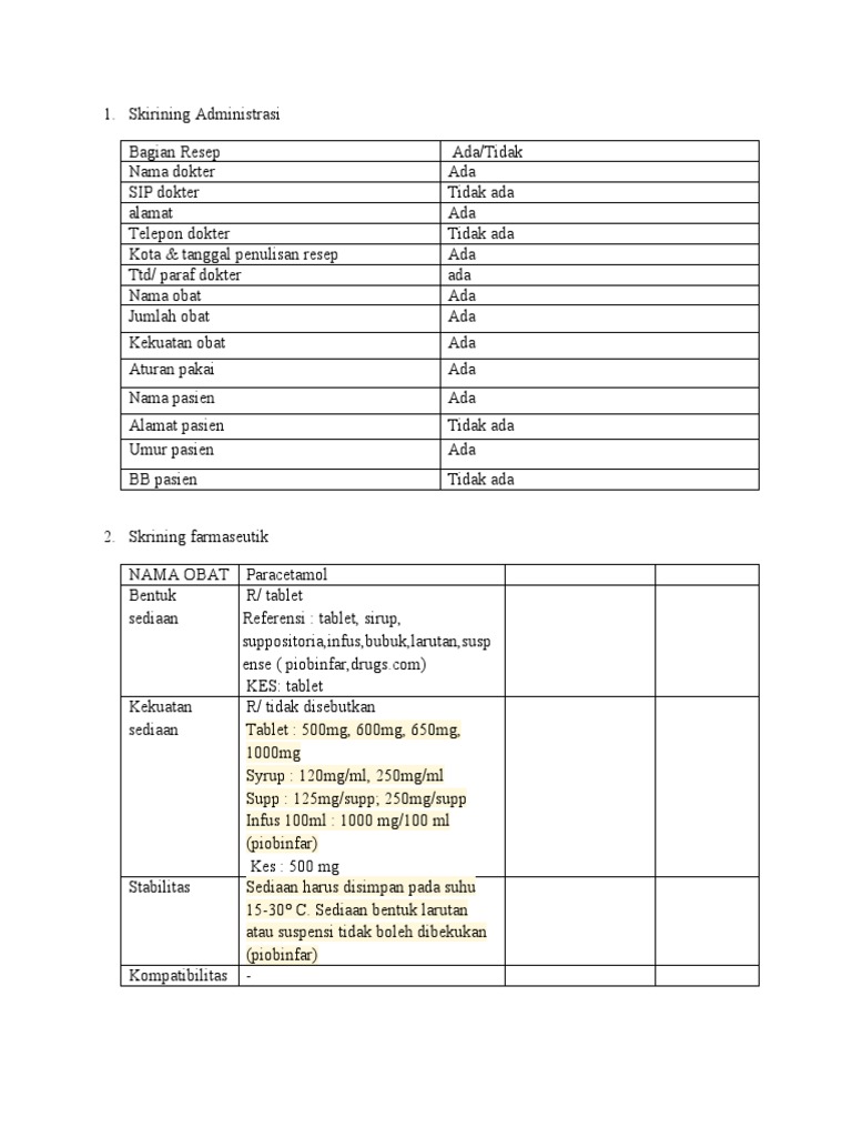 Skirining Resep - Paracetamol | PDF