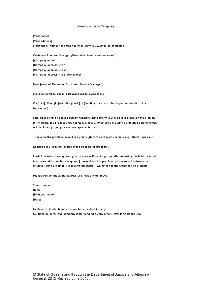 Complaint Letter Template | Download Free PDF | Receipt | Business