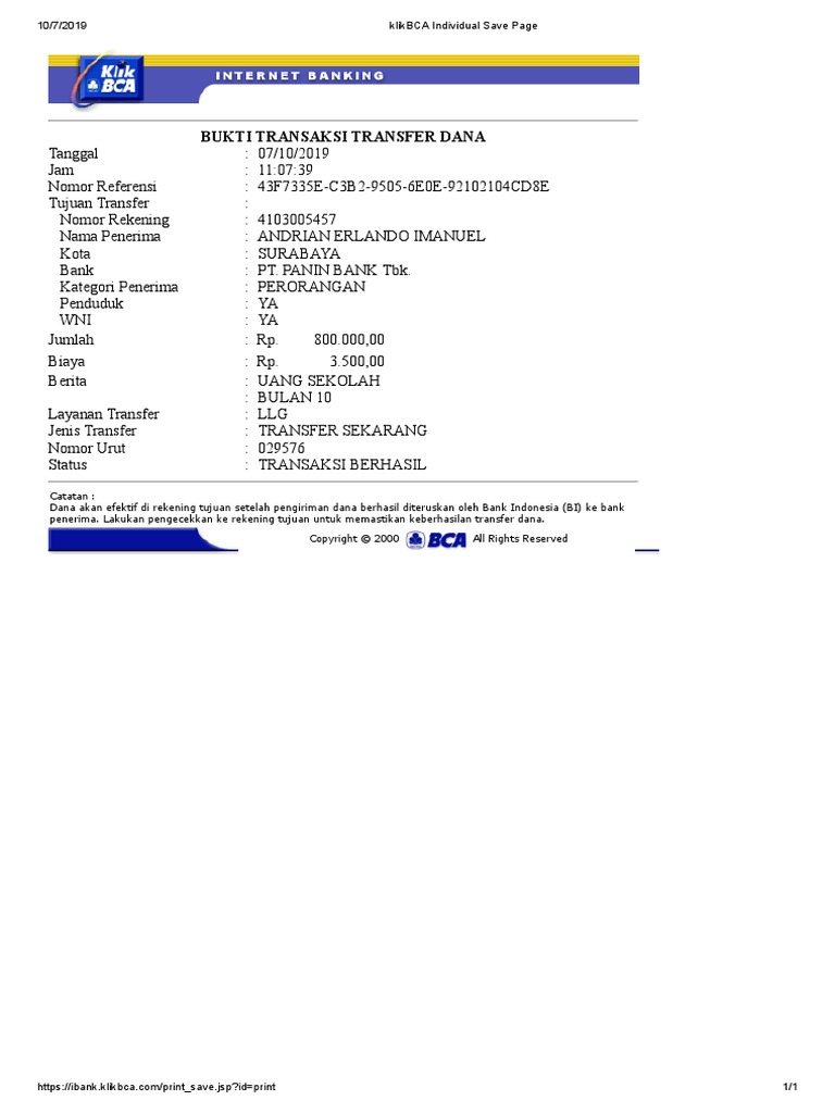 Uang Sekolah Andrian Bulan 10 | PDF