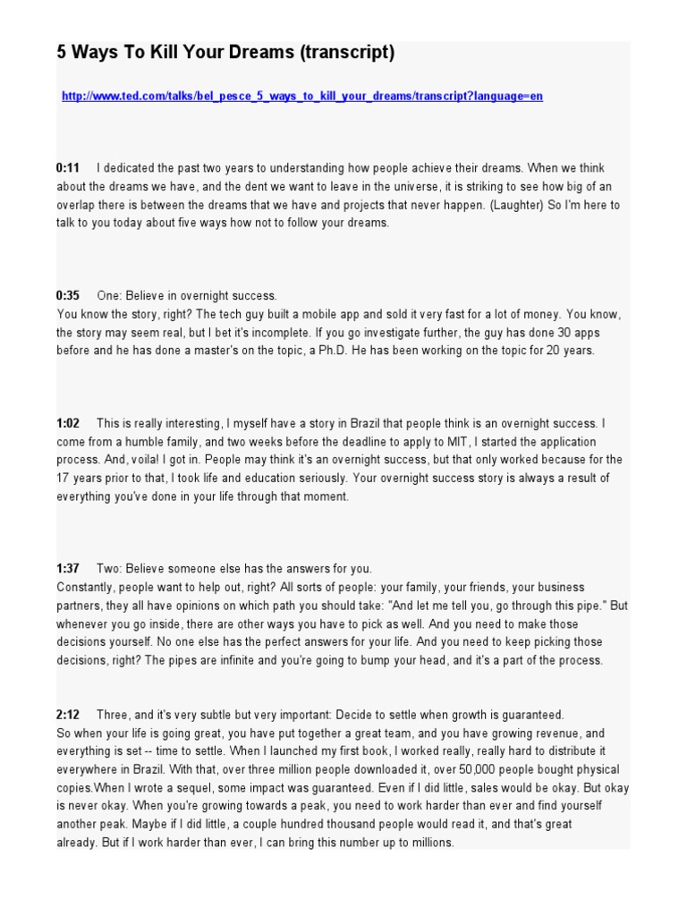 5 Ways To Kill Your Dreams | PDF