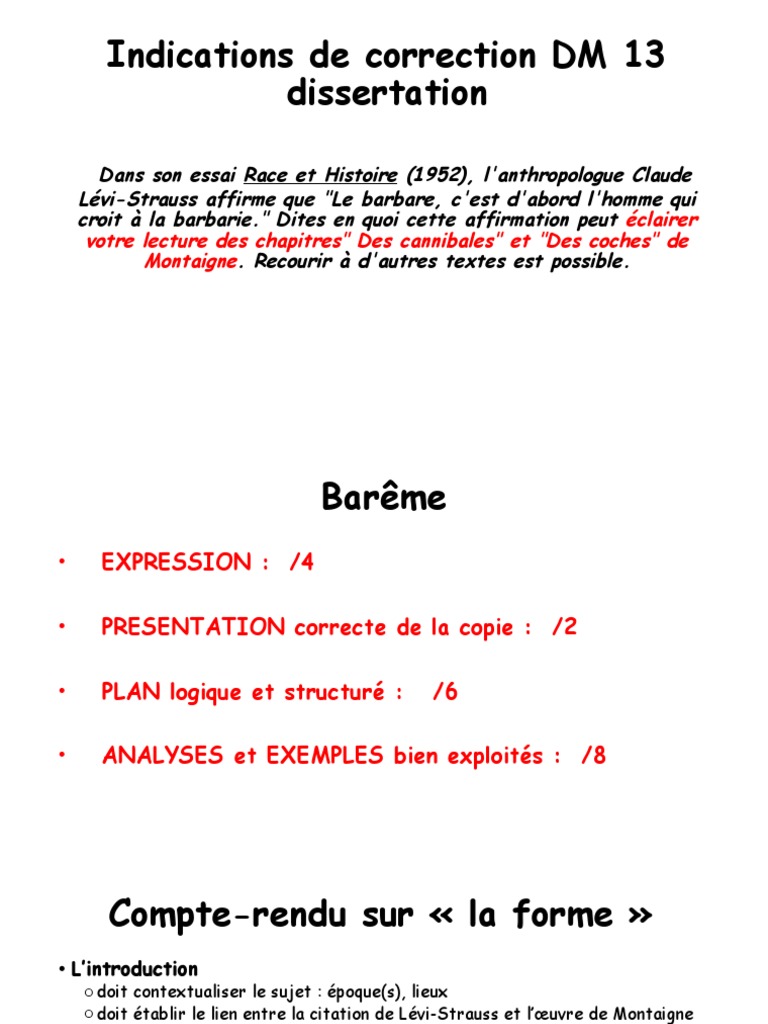 Indications de Correction DM 13 Dissertation PDF | PDF | Essais (Montaigne) | Michel de Montaigne
