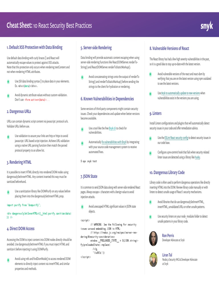 10 React Security Best Practices Cheatsheet Pdf Json Computer