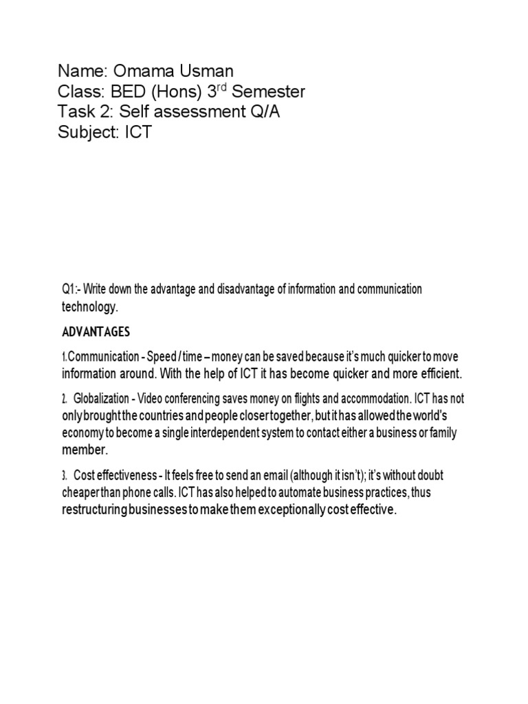 Omama Usman BED (Hons) 3rd Semester Task 2 ICT | PDF | Educational ...