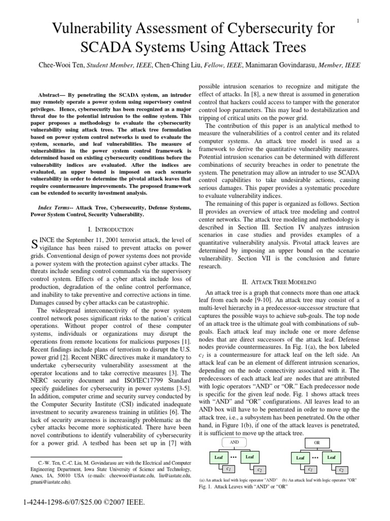 Vulnerability Assessment of Cybersecurity For SCADA Systems Using Attack Trees | Download Free ...
