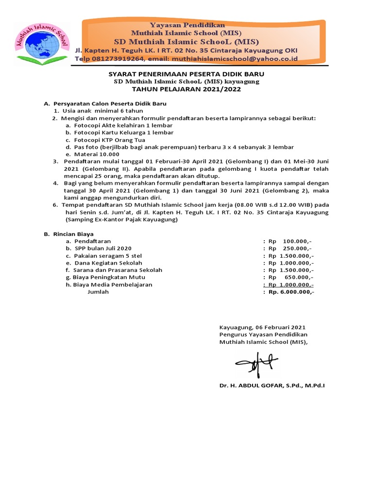 Biaya SD MIS | PDF