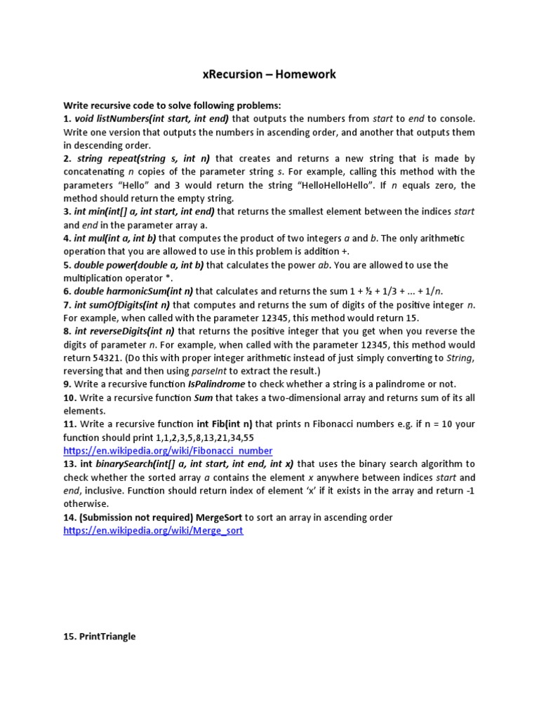 Homework And Assignment 3 Recursion Pdf Parameter Computer Programming Integer 8676