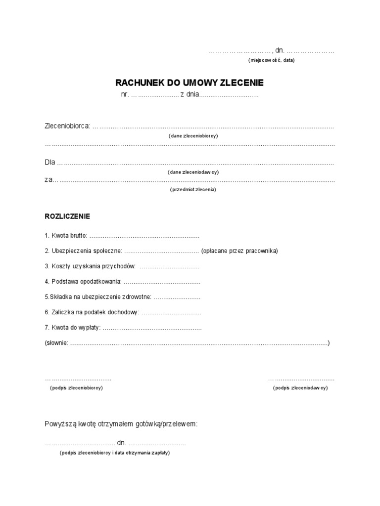 Rachunek Do Umowy Zlecenie - Wzór | PDF