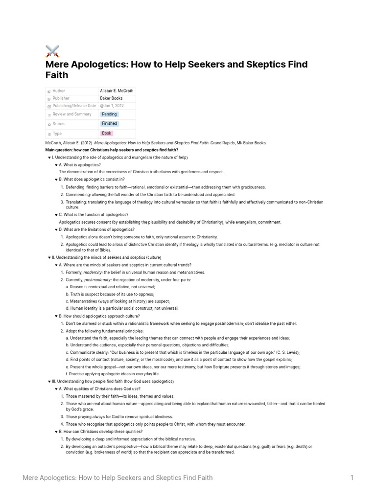 Mere Apologetics: How To Help Seekers and Skeptics Find Faith | PDF | Christian Apologetics | Faith