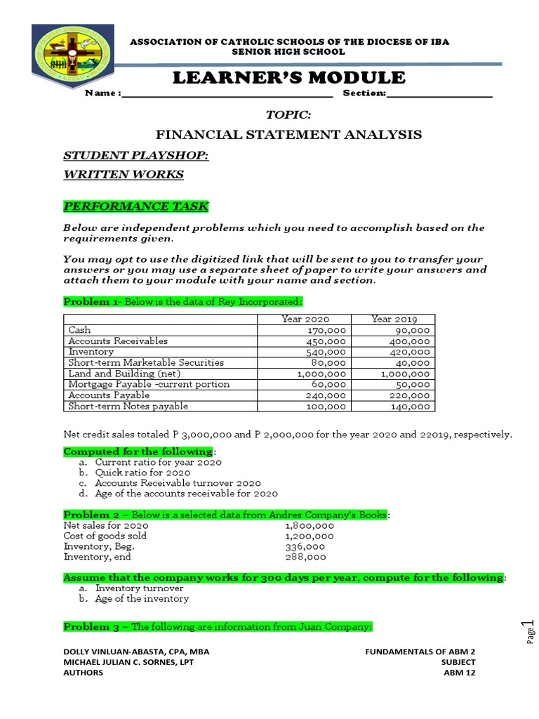 Learner'S Module: Financial Statement Analysis | PDF | Balance Sheet ...