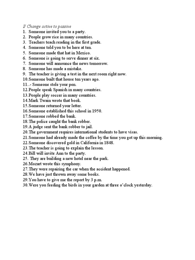 Changing Verbs from Active to Passive Voice in Sentences about People ...