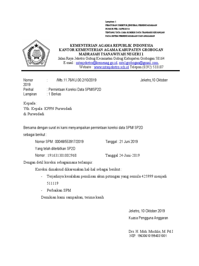 Surat Permintaan Koreksi SPM | PDF