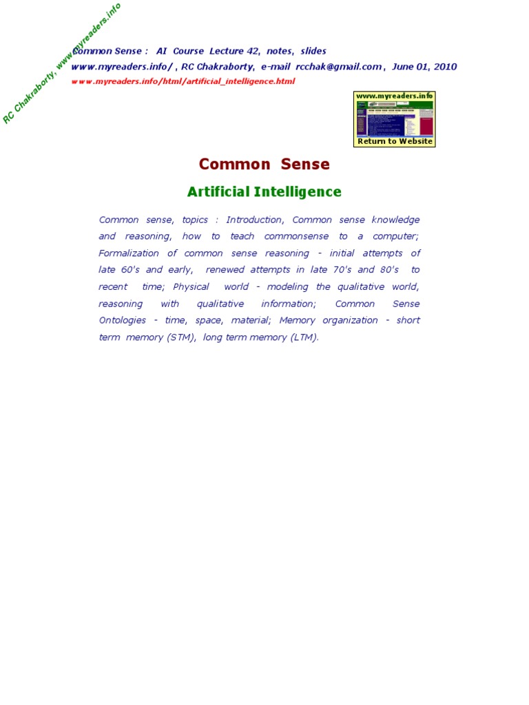 AI Lecture 42 Notes on Common Sense | PDF | Artificial Intelligence ...