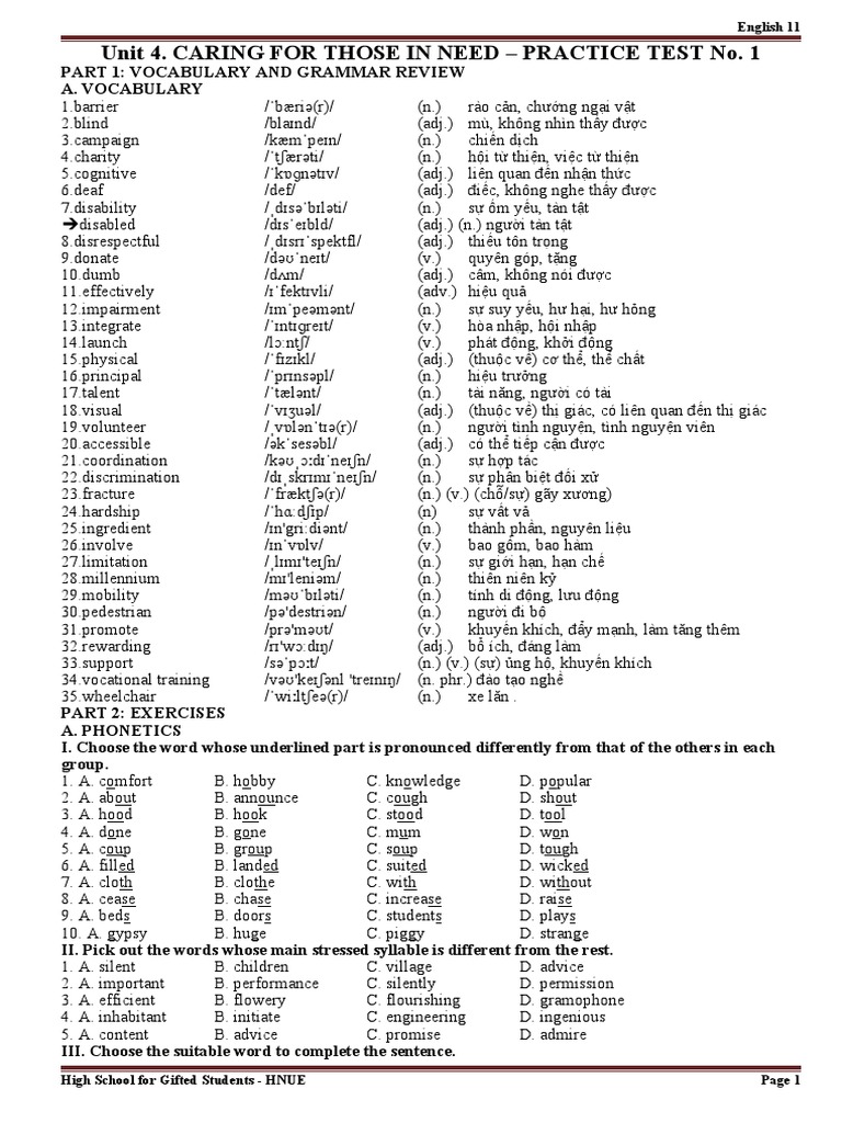 Unit 4 - Practice Test No.1 (25 Ban) | PDF