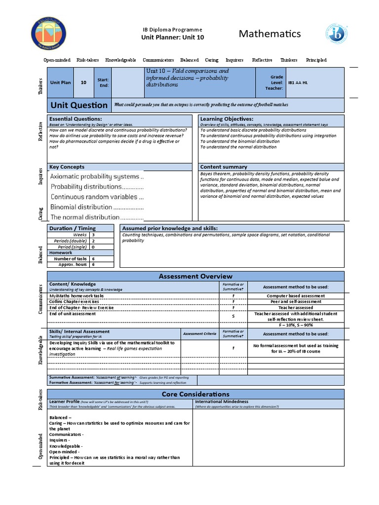 IB HL AA Unit 10 Probability | PDF | Educational Assessment | Probability Distribution
