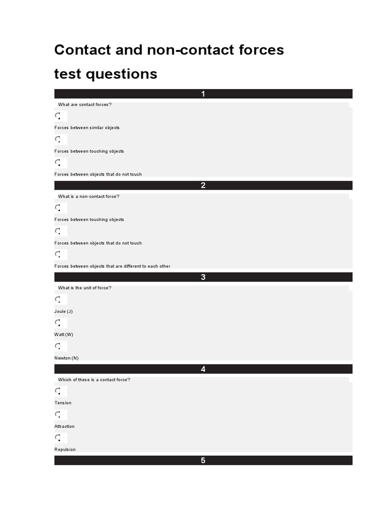 Contact and non-contact forces - AQA test questions | PDF | Force | Mass