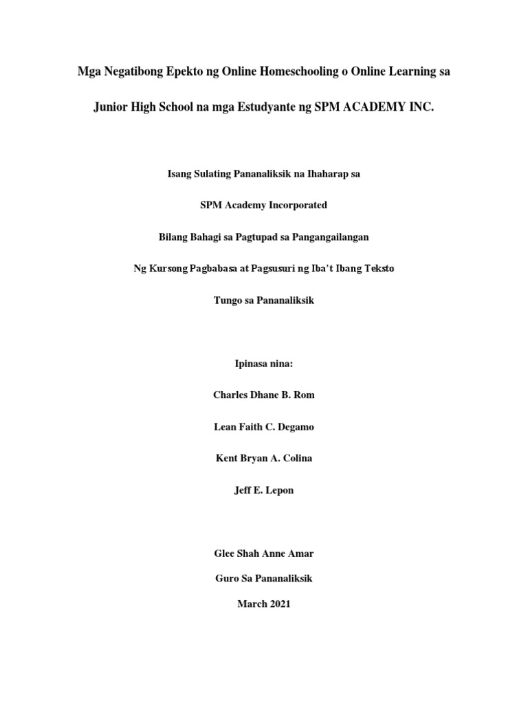 Pananaliksik (Filipino) Final Format | PDF