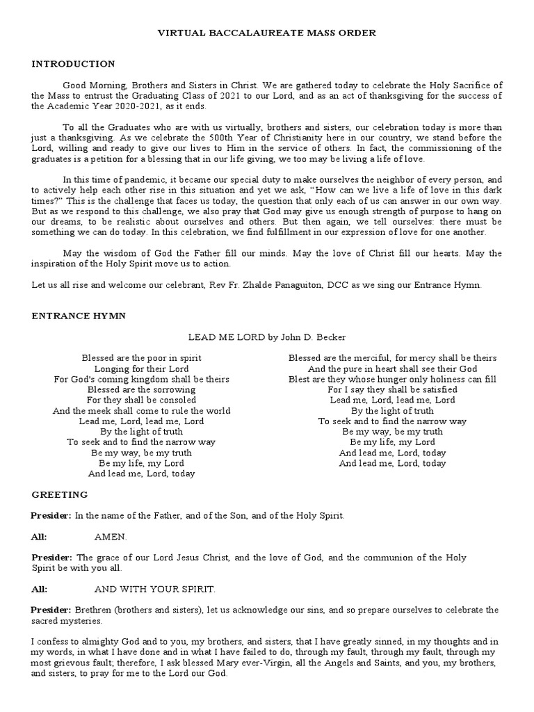 A Blessing For Graduates A Virtual Baccalaureate Mass Celebrating