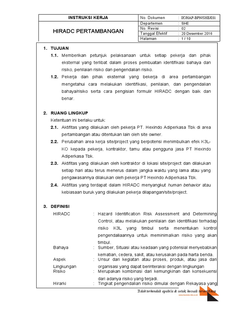 Panduan HIRADC di Pertambangan | PDF