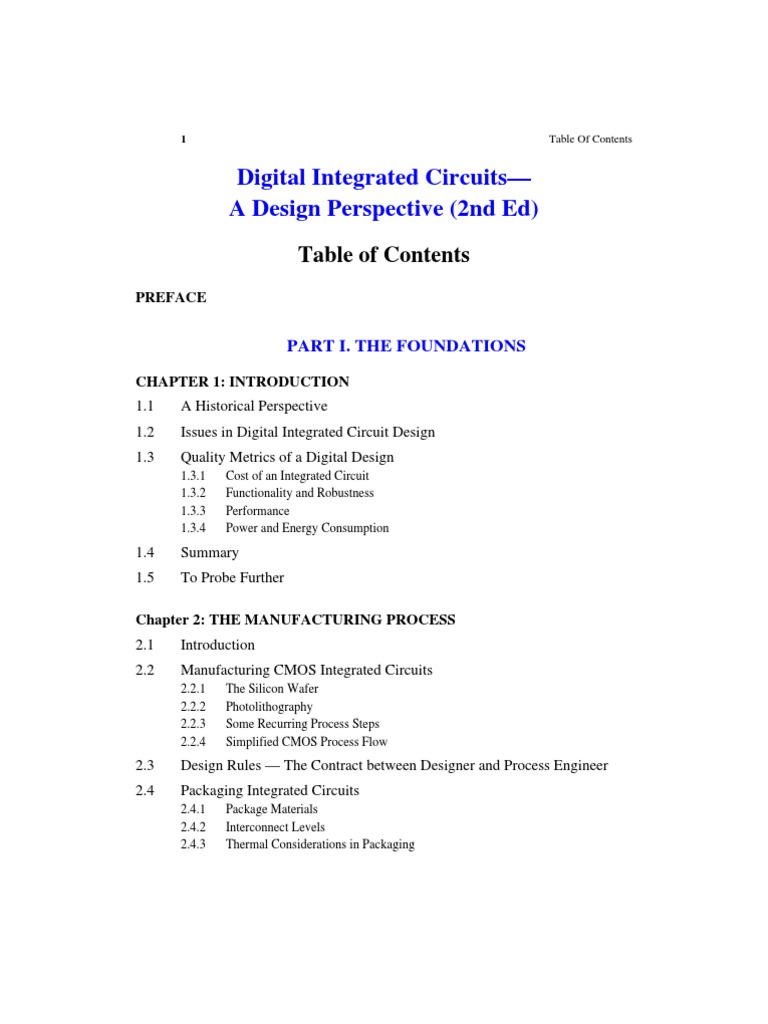Digital Integrated Circuits - A Design Perspective (2nd Ed) Toc | PDF ...