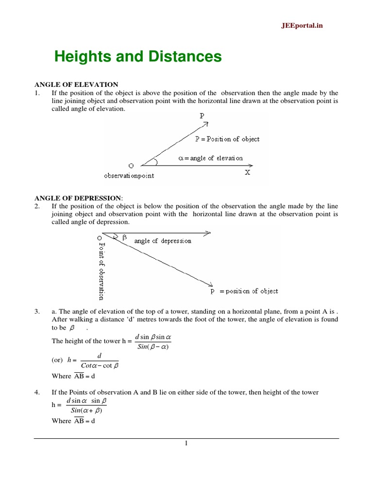 Heights and Distances: Angle of Elevation | PDF | Angle | Geometric ...