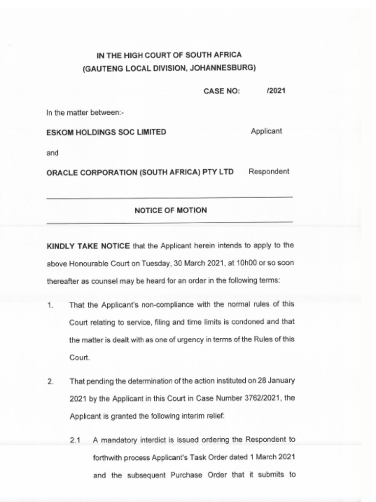 Notice of Motion and Founding Affidavit | PDF
