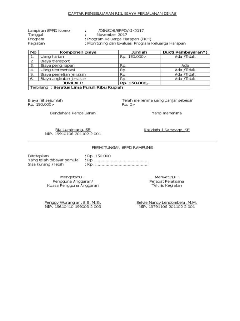 Daftar Pengeluaran Riil Biaya Perjalanan Dinas | PDF