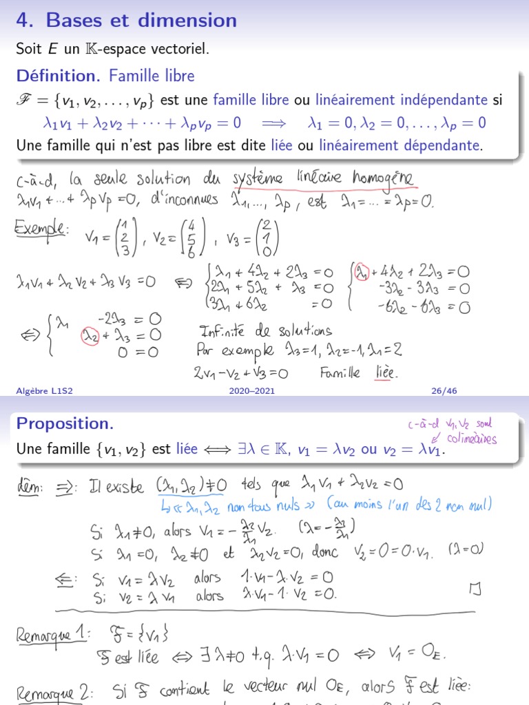 Section 2 4 Bases Dimensions | PDF | Base (algèbre linéaire) | Espace ...