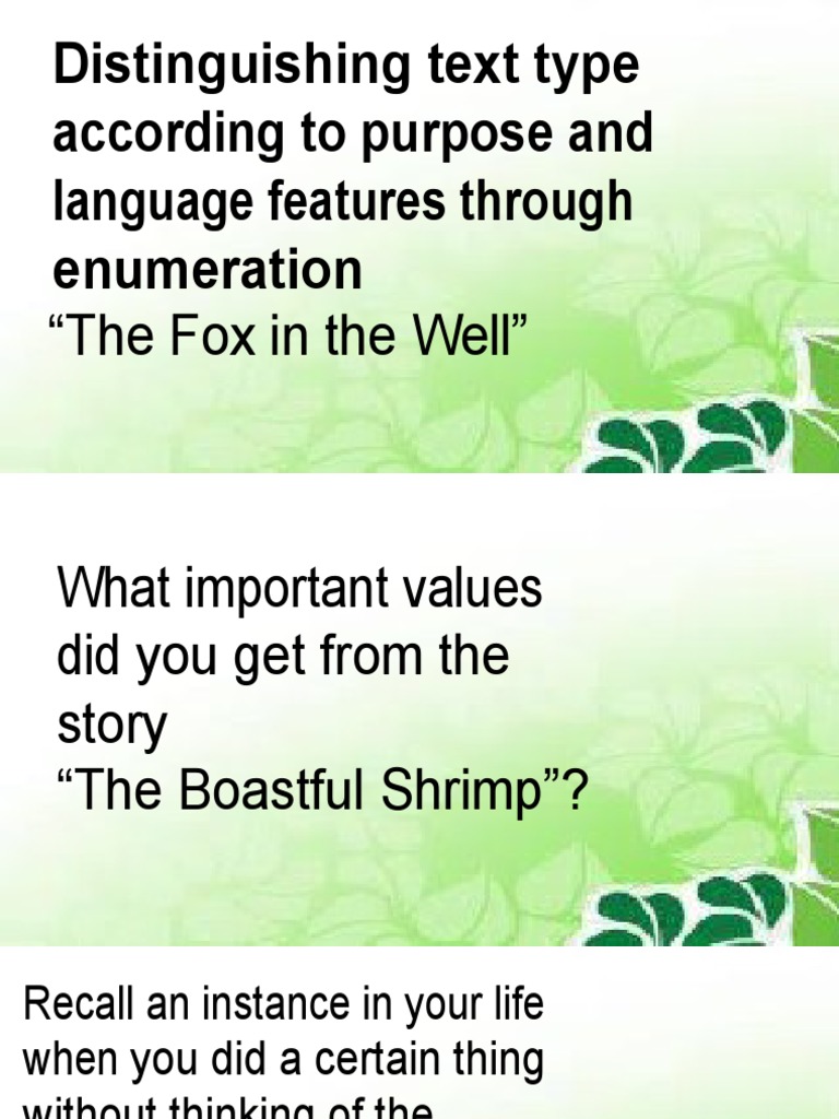 Distinguishing Text Type According To Purpose and Language Features ...