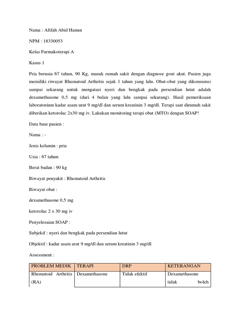 Afifah Abid Hanun - 18330053 - Tugas Farmakoterapi Soap | PDF
