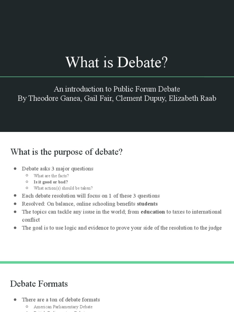 What Is Debate?: An Introduction To Public Forum Debate by Theodore ...