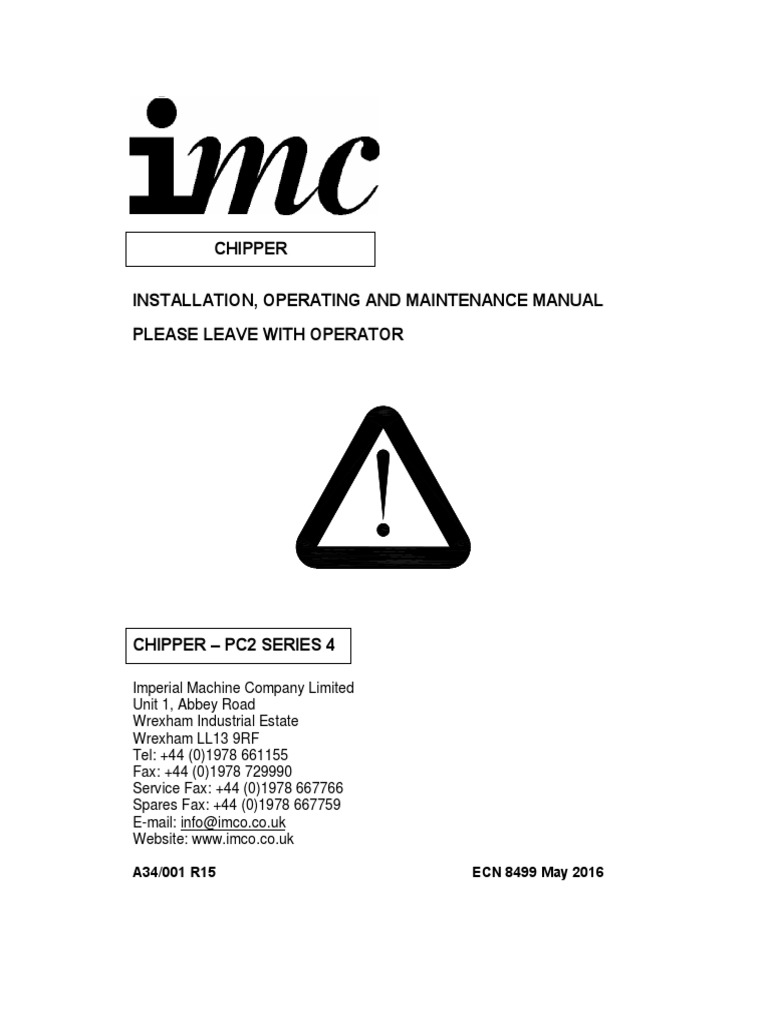 Chipper Installation, Operating and Maintenance Manual Please Leave ...