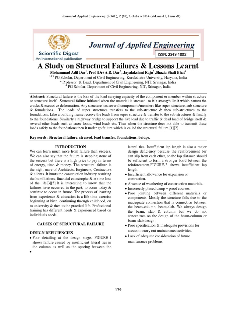 A Study On Structural Failures & Lessons Learnt: ISSN: 2348-4802 ...