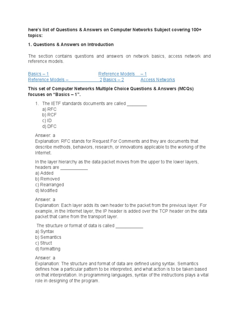 Here's List of Questions & Answers On Computer Networks Subject Covering 100+ Topics: 1 ...