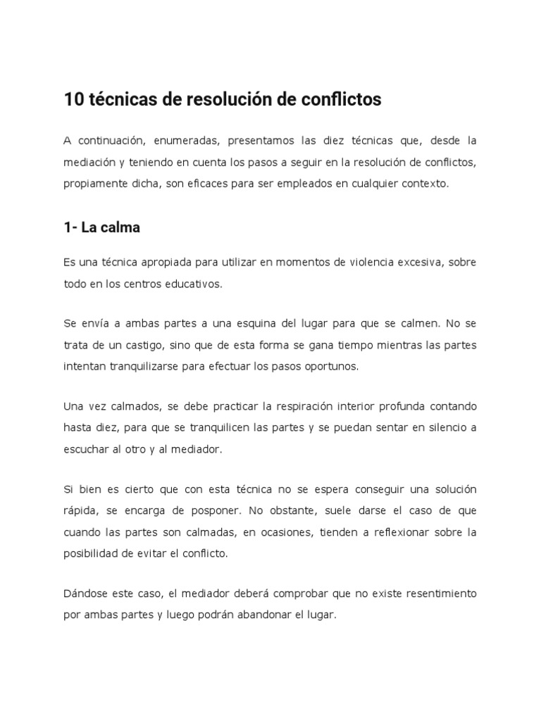 10 Técnicas de Resolución de Conflictos | PDF | La resolución de ...