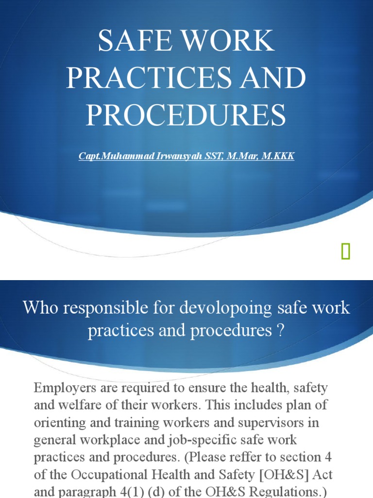 Safe Work Practices and Procedures - Capt. Muhammad Irwansyah | PDF ...