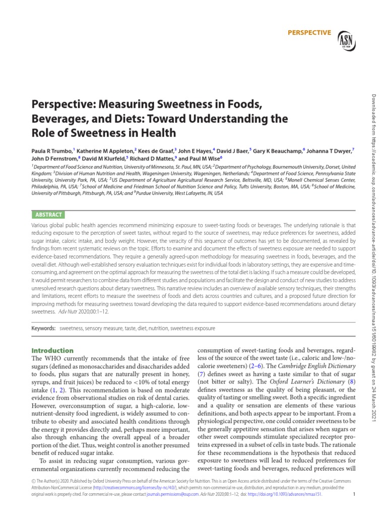 Perspective, Measuring Sweetness in Foods | PDF | Taste | Perception