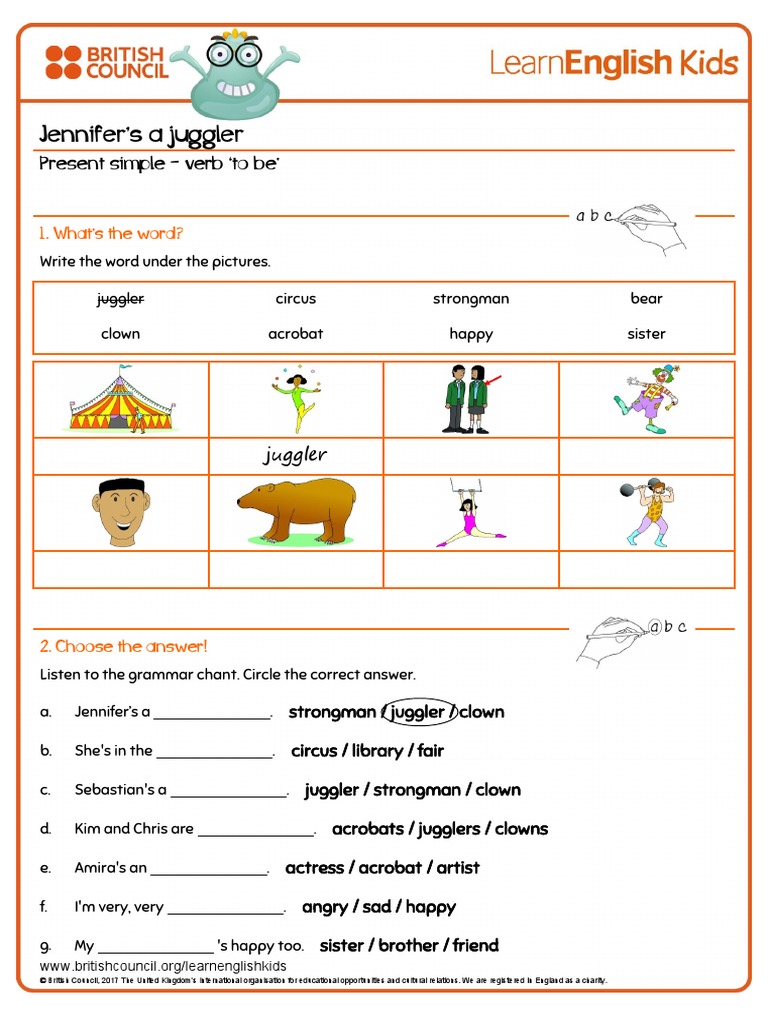 Grammar Chants Jennifers A Juggler Worksheet | PDF | Variety Shows ...