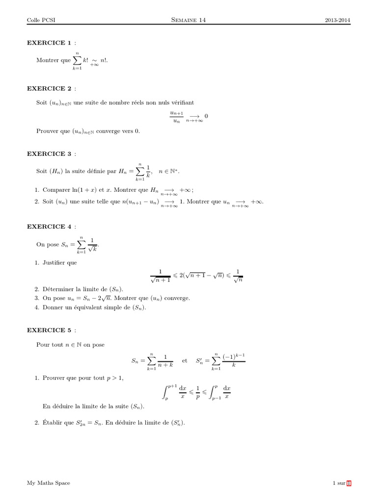 Suites de Nombres Reels Exercices | PDF | Enseignement des ...
